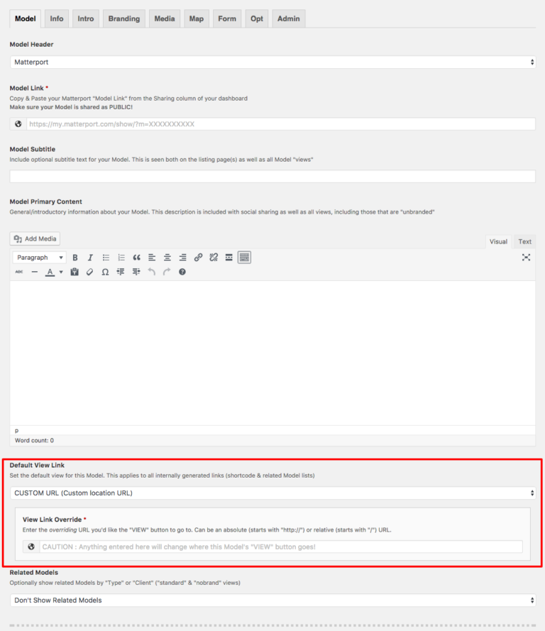 Model "View" Link Override - WP3D Models - WordPress Plugin