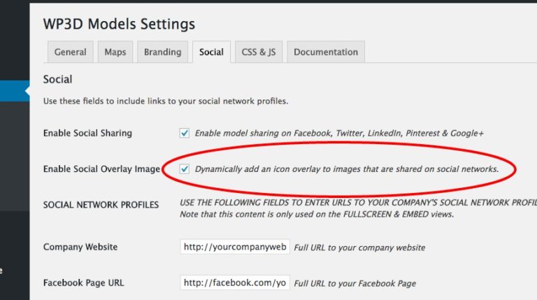 Enable Social Overlay Images - WP3D Models - WordPress Plugin